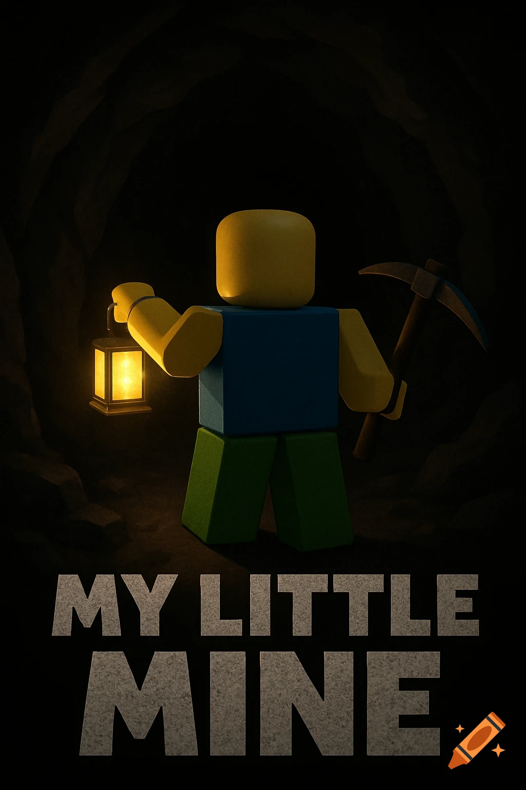 A Roblox Noob avatar explores a dark cave, holding a glowing lantern ...
