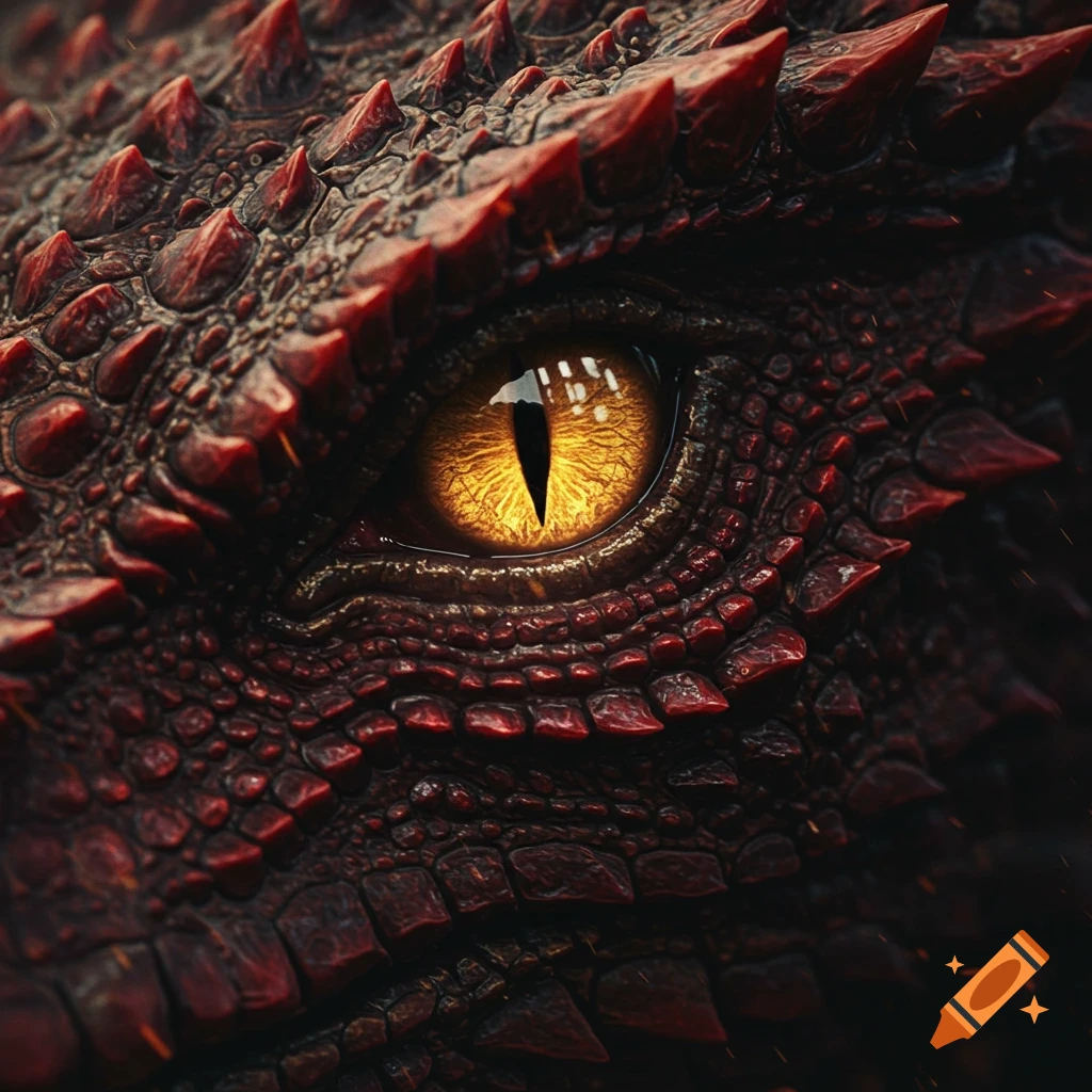 Close-up of a golden dragon eye with a slit pupil, surrounded by ...