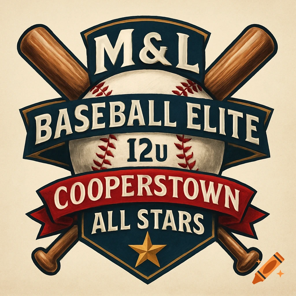 A baseball logo with crossed bats, a ball, and banners saying M&L ...