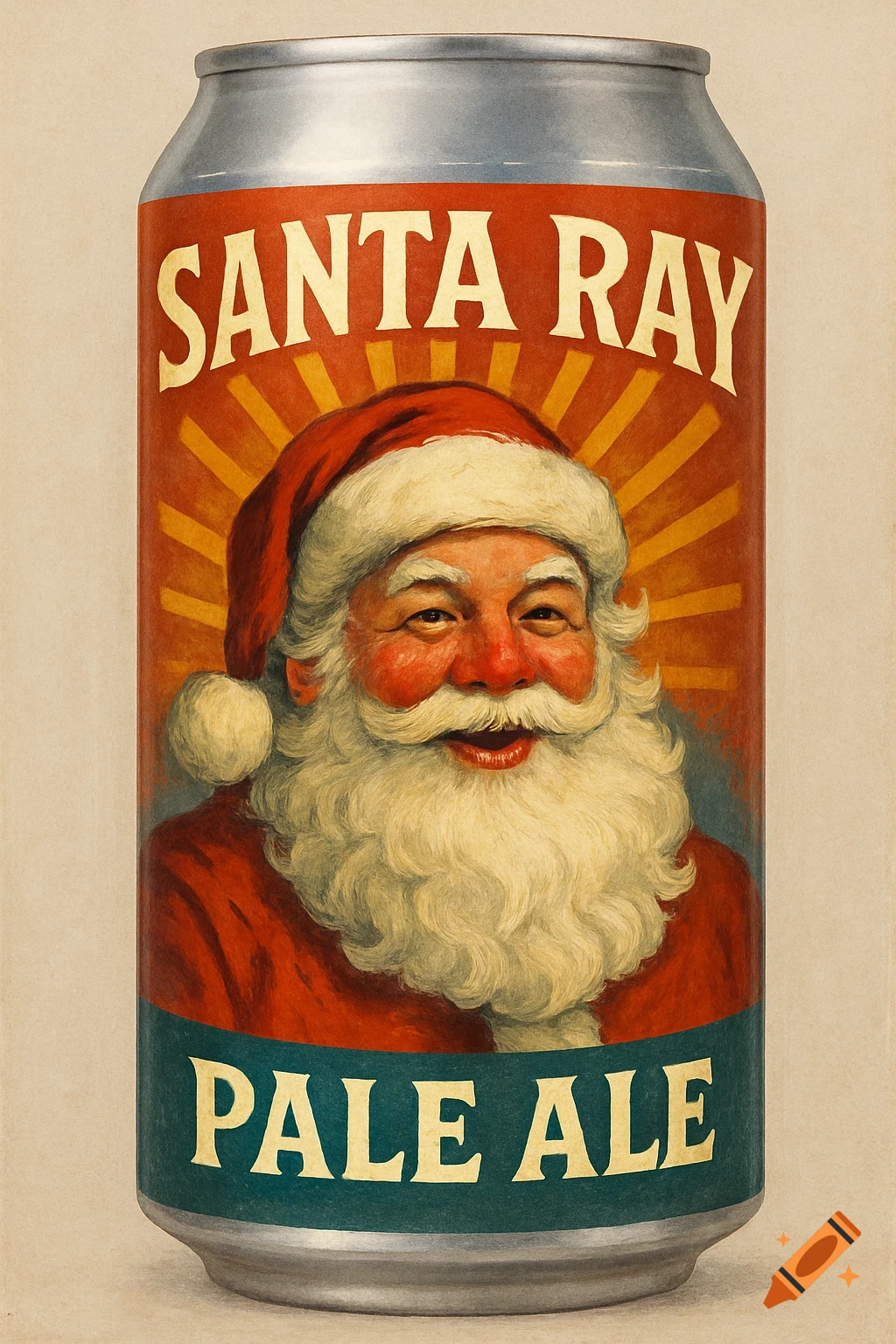 A vintage-style illustration of a beer can featuring Santa Claus on the ...