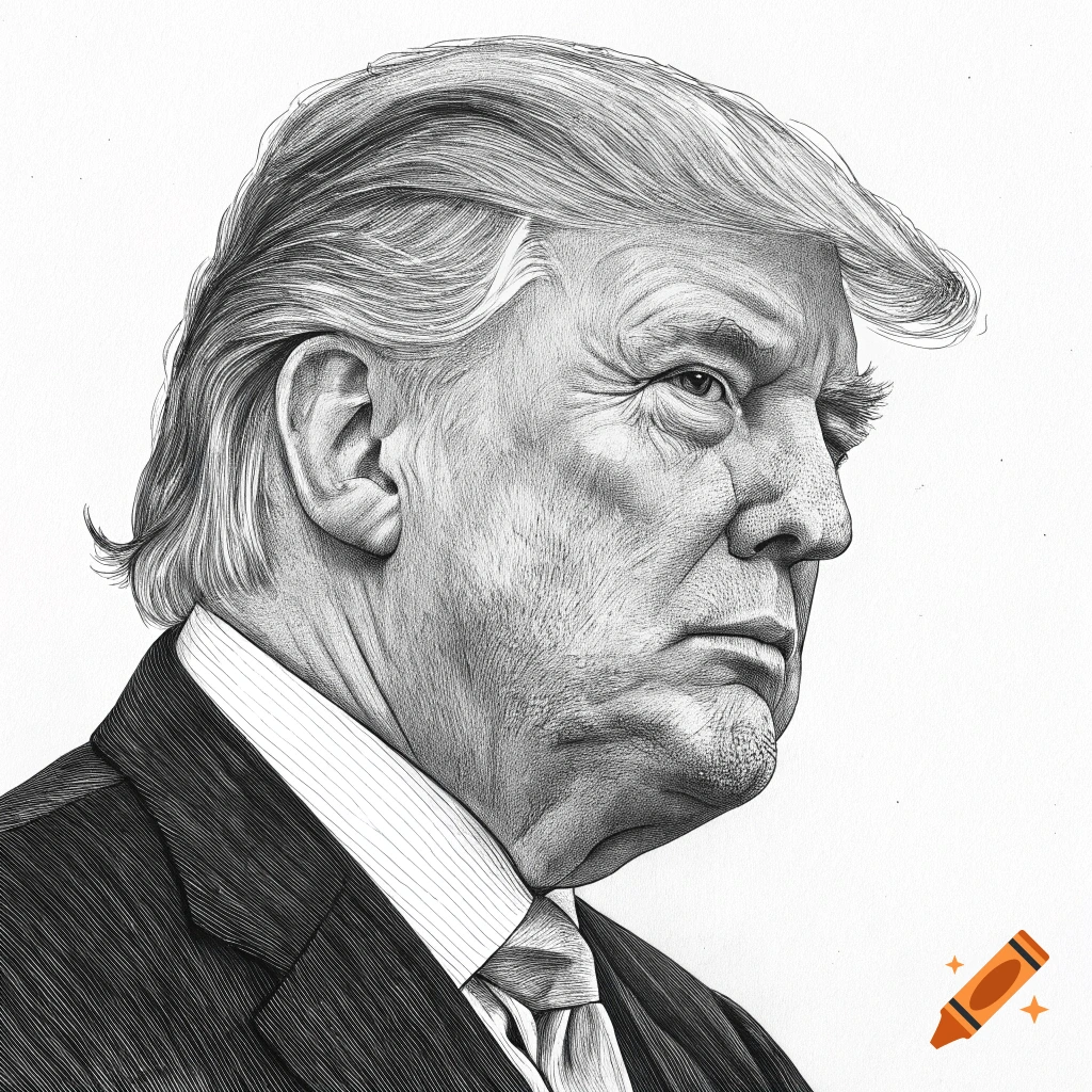 Black and white sketch portrait of Donald Trump in profile. on Craiyon