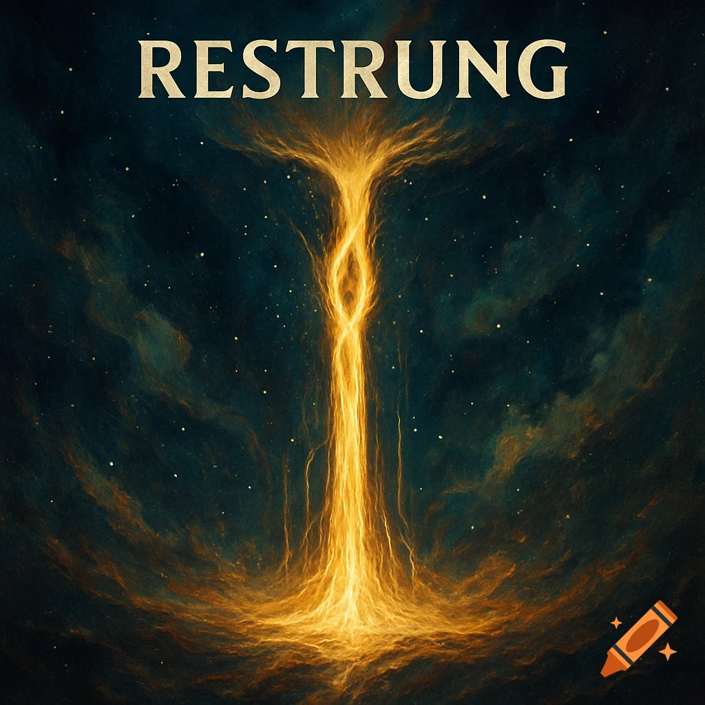 A glowing golden pillar resembling a cosmic tree or string theory ...