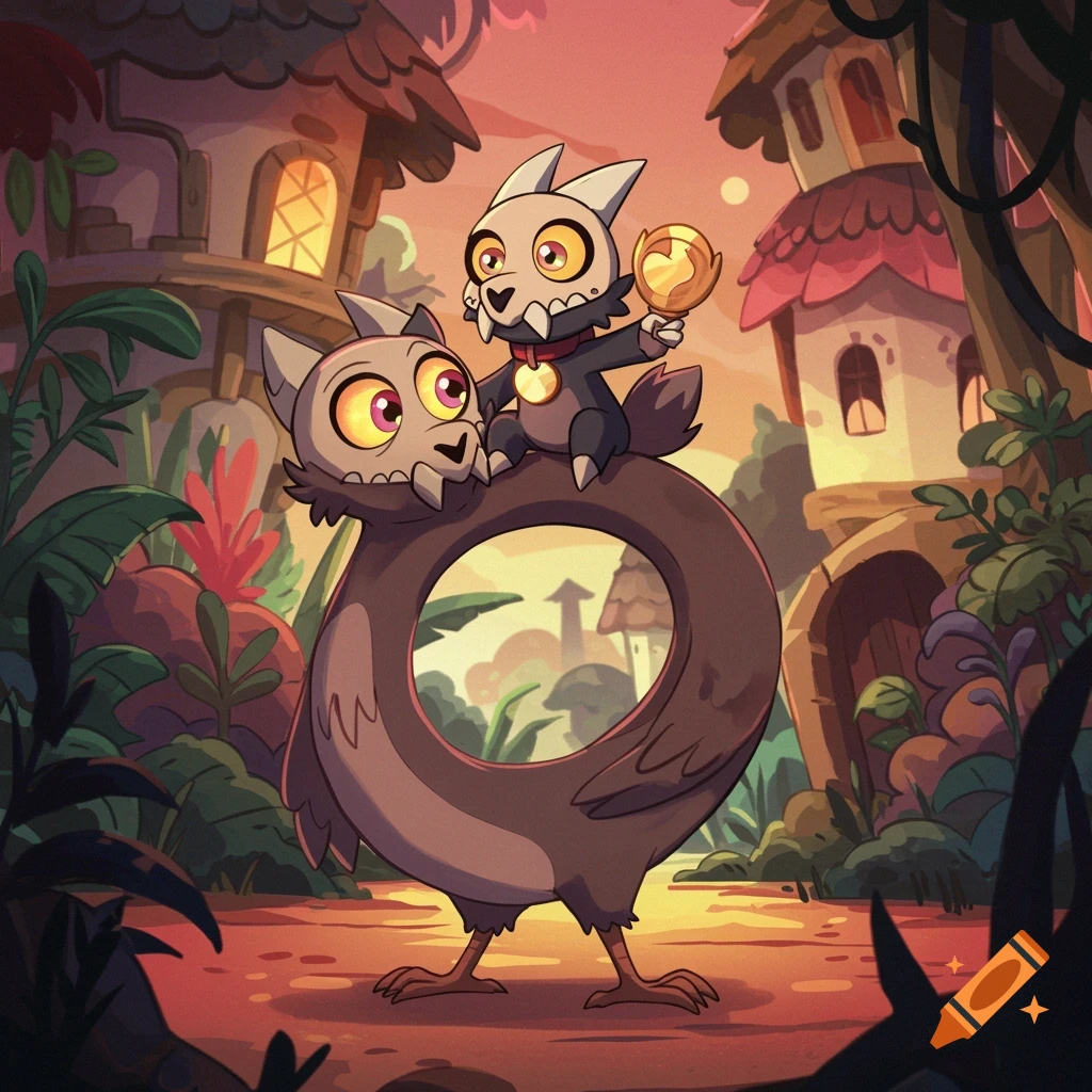 King from The Owl House, a small skull-headed demon, rides on the back ...