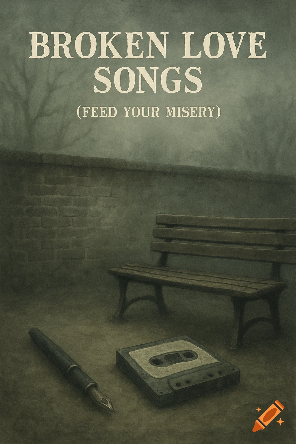 Album cover for 'Broken Love Songs' depicting a dark, misty park scene ...