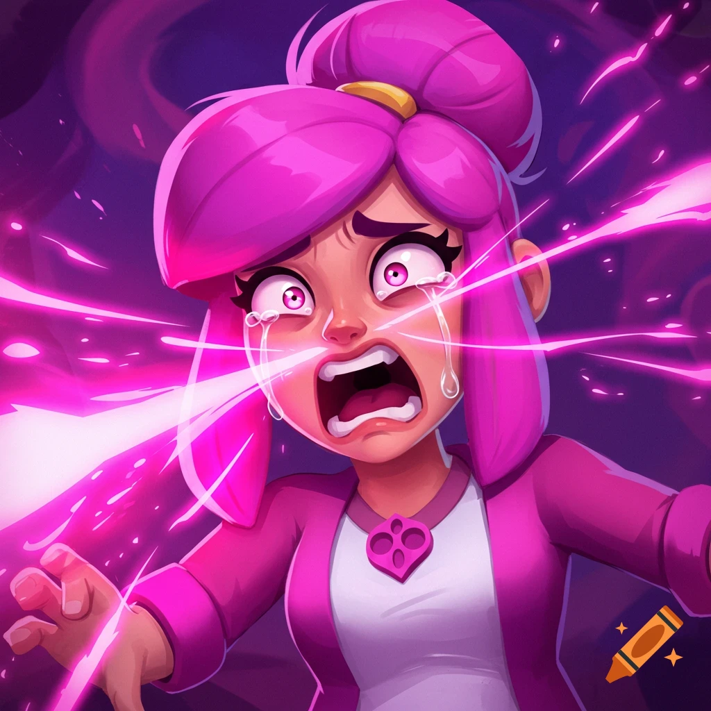 Cartoon girl with pink hair screaming and crying pink energy from her ...