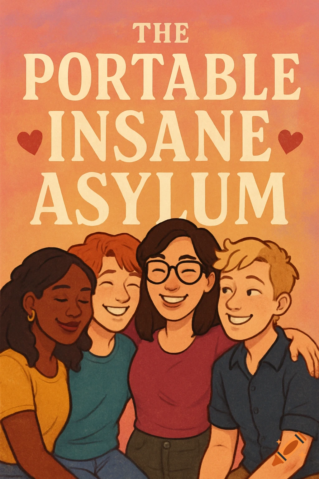 A colorful cartoon illustration of four smiling young adults, three ...