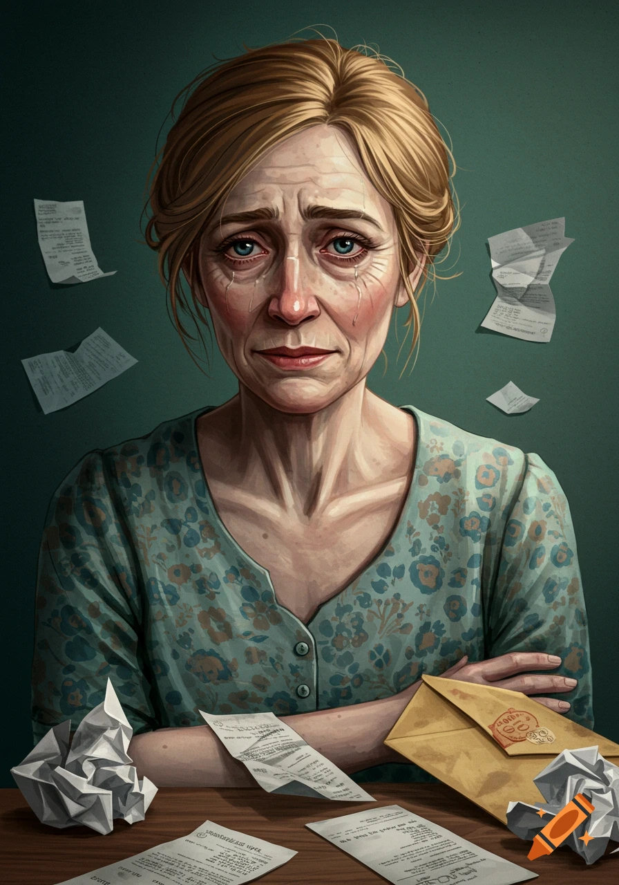 An illustration of a distraught woman with tears on her face ...