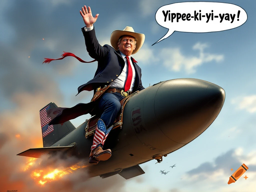 A stylized image of Donald Trump in a cowboy hat and boots, with ...