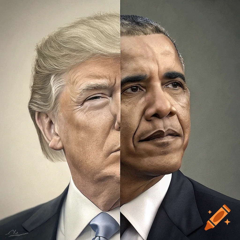 Photorealistic merged portrait of Donald Trump's left face and Barack ...