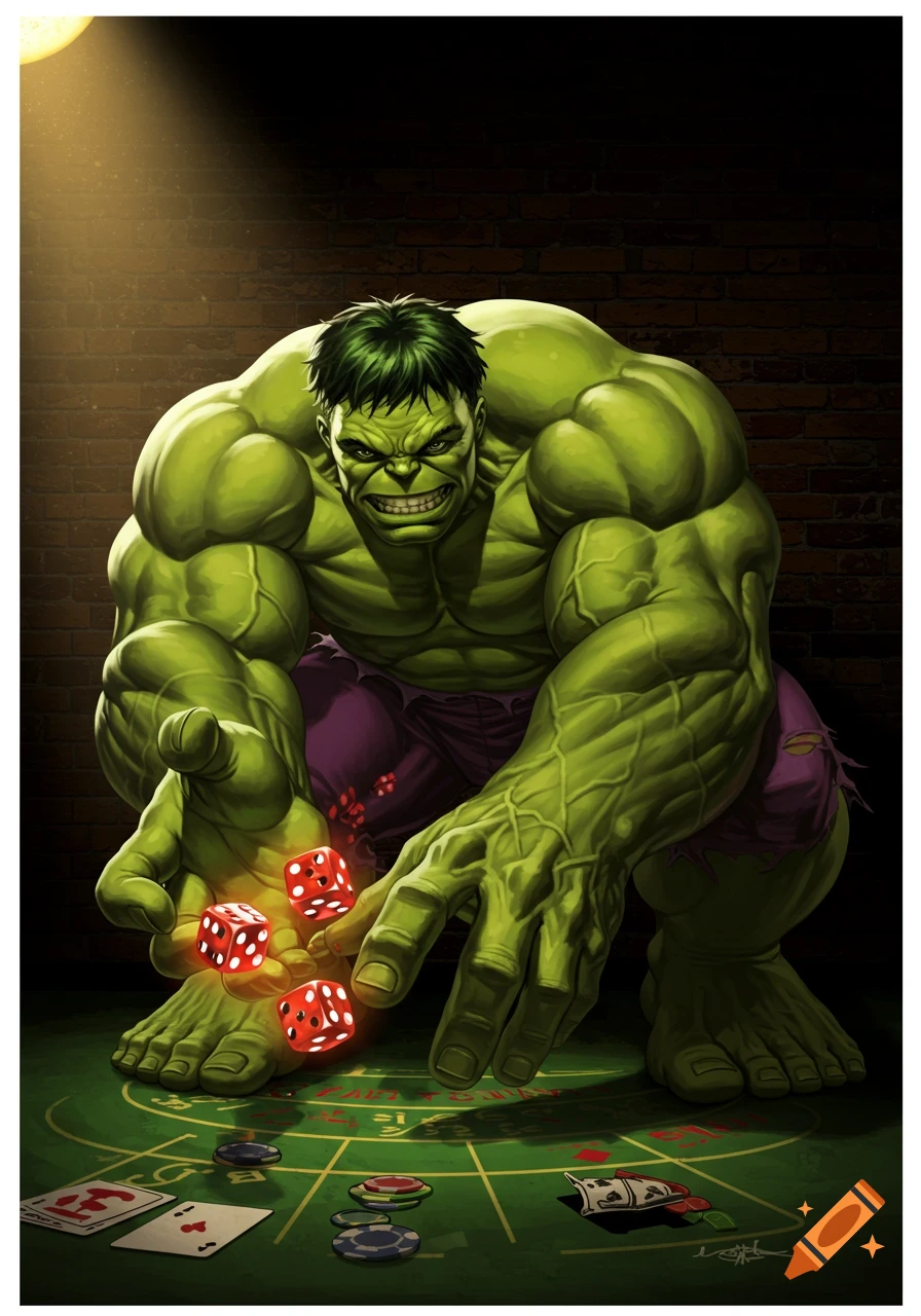 The Incredible Hulk, a large green muscular character, crouches and ...