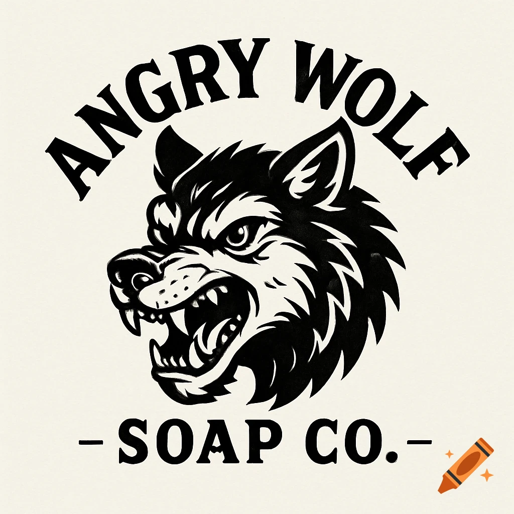 A black and white logo featuring an angry wolf's head with its teeth ...