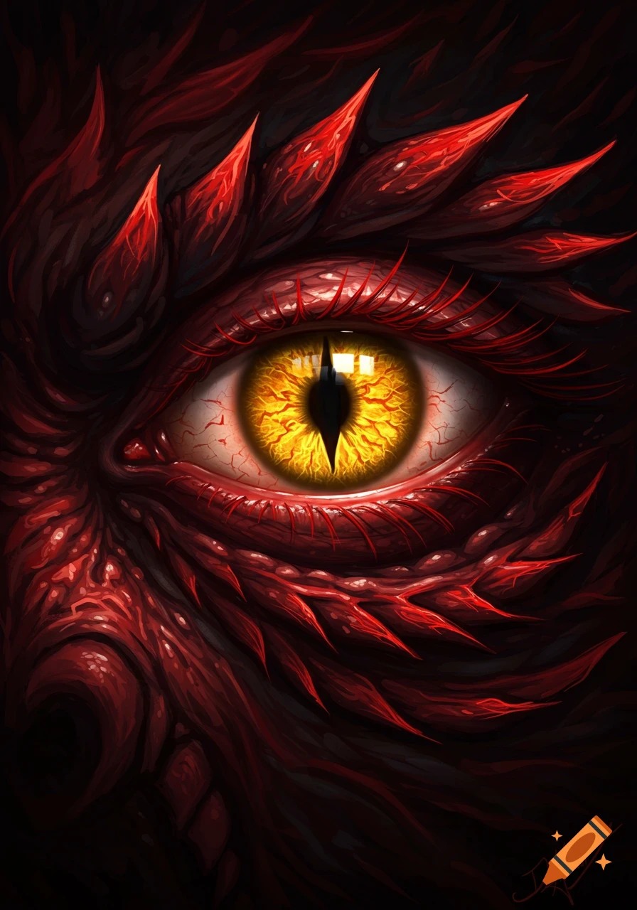 Close-up of a vibrant golden monster eye with a slitted pupil ...