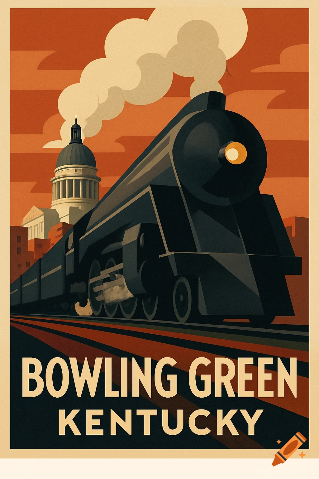 Art Deco travel poster for Bowling Green, Kentucky, featuring a ...