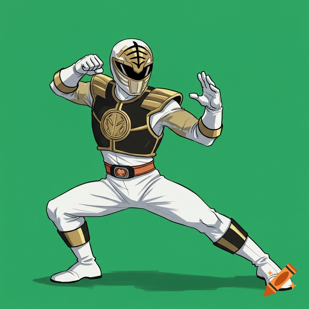A 2D illustration of the White Power Ranger in a fighting stance ...