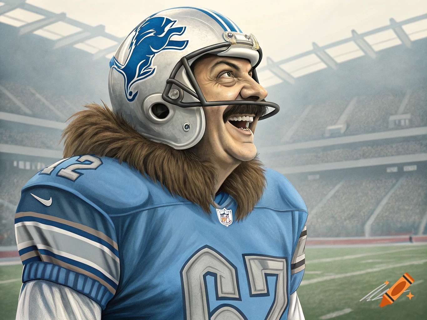 Caricature of Dr. Evil as a Detroit Lions football player, wearing a ...