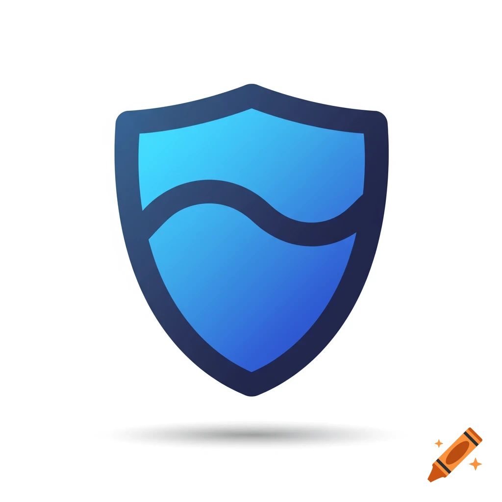 A stylized blue shield icon with a dark blue wavy line across its ...