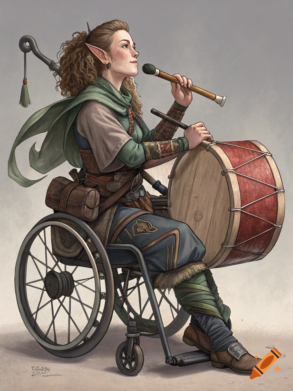 A detailed fantasy illustration of a female elf-like character in a ...