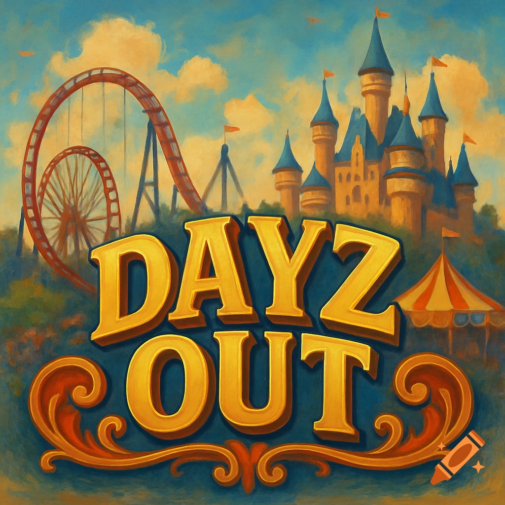 A painterly logo for 'DAYZ OUT' featuring a theme park with a roller ...