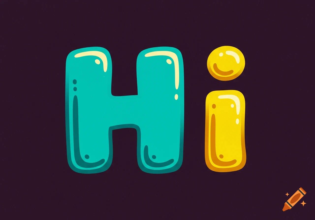 Cartoonish bubble letters spelling 'Hi', with the dot of the 'i ...