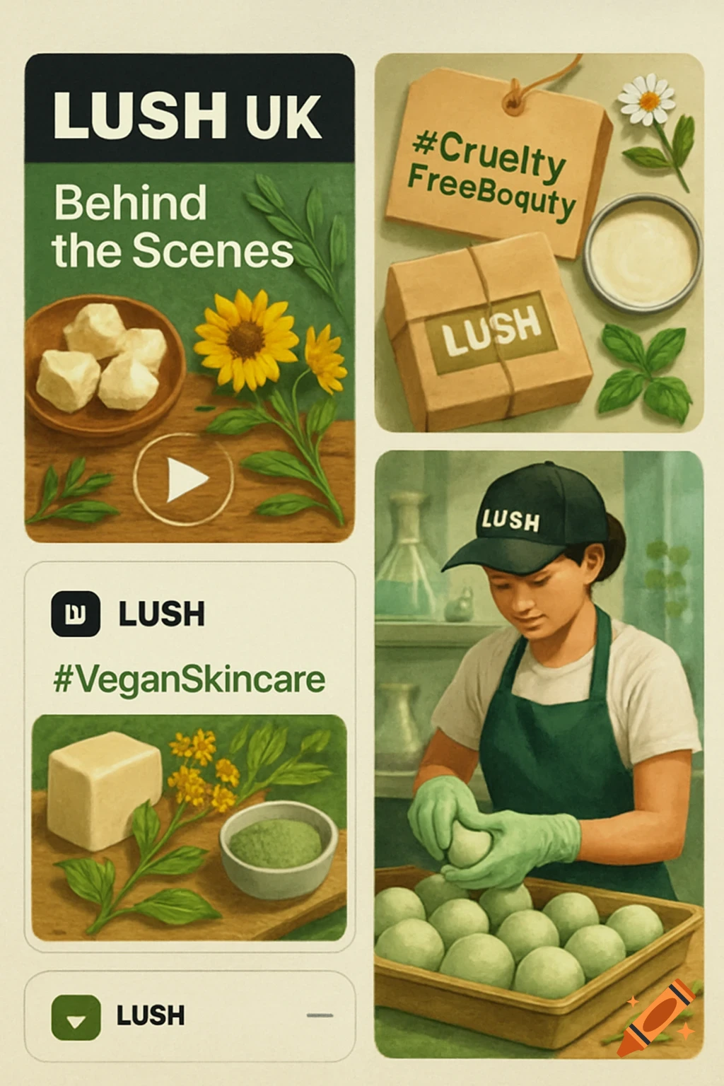 A social media collage for Lush UK, featuring skincare products ...