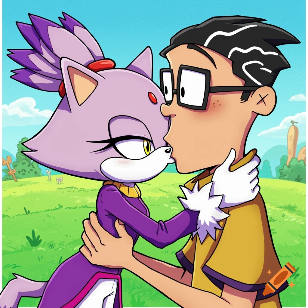 Blaze the Cat and Edd from Ed, Edd n Eddy kissing in a vibrant cartoon ...