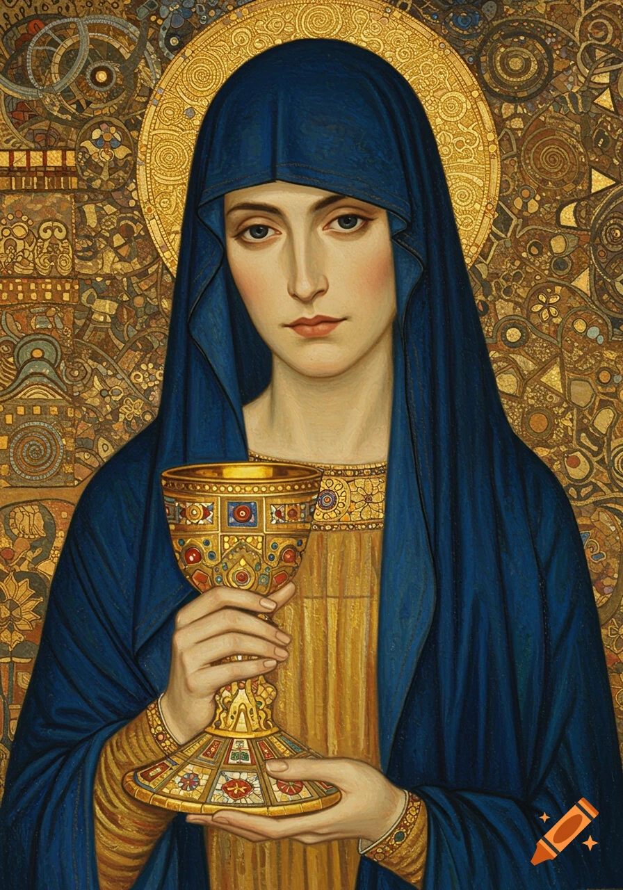 Ethereal oil painting portrait of the Virgin Mary in a blue veil ...