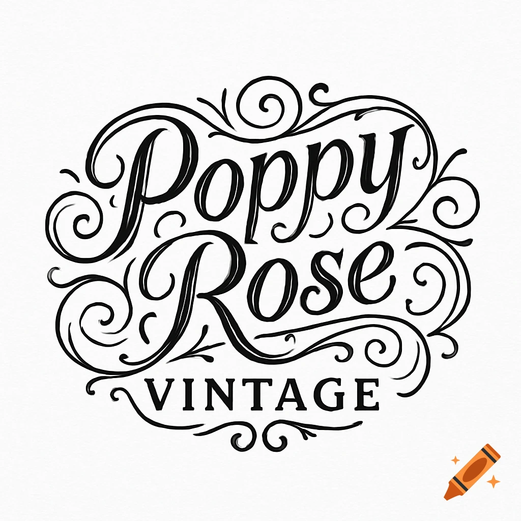 Black and white vintage calligraphy logo with decorative swirls ...