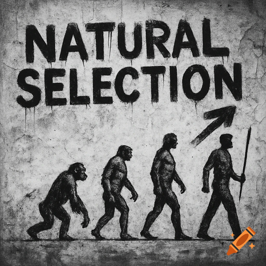 Black and white graffiti art depicting human evolution with the words ...