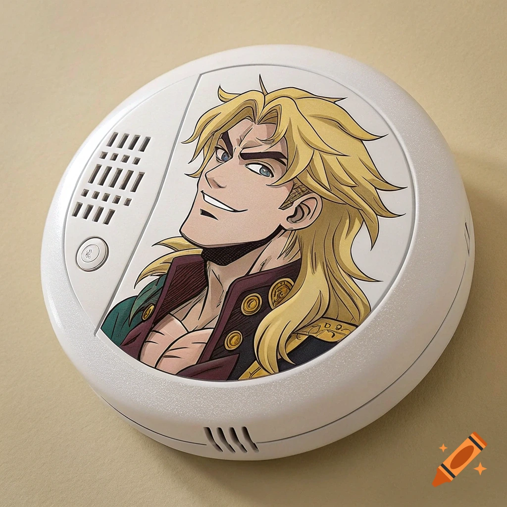 A white smoke detector features an anime character with blonde hair and ...