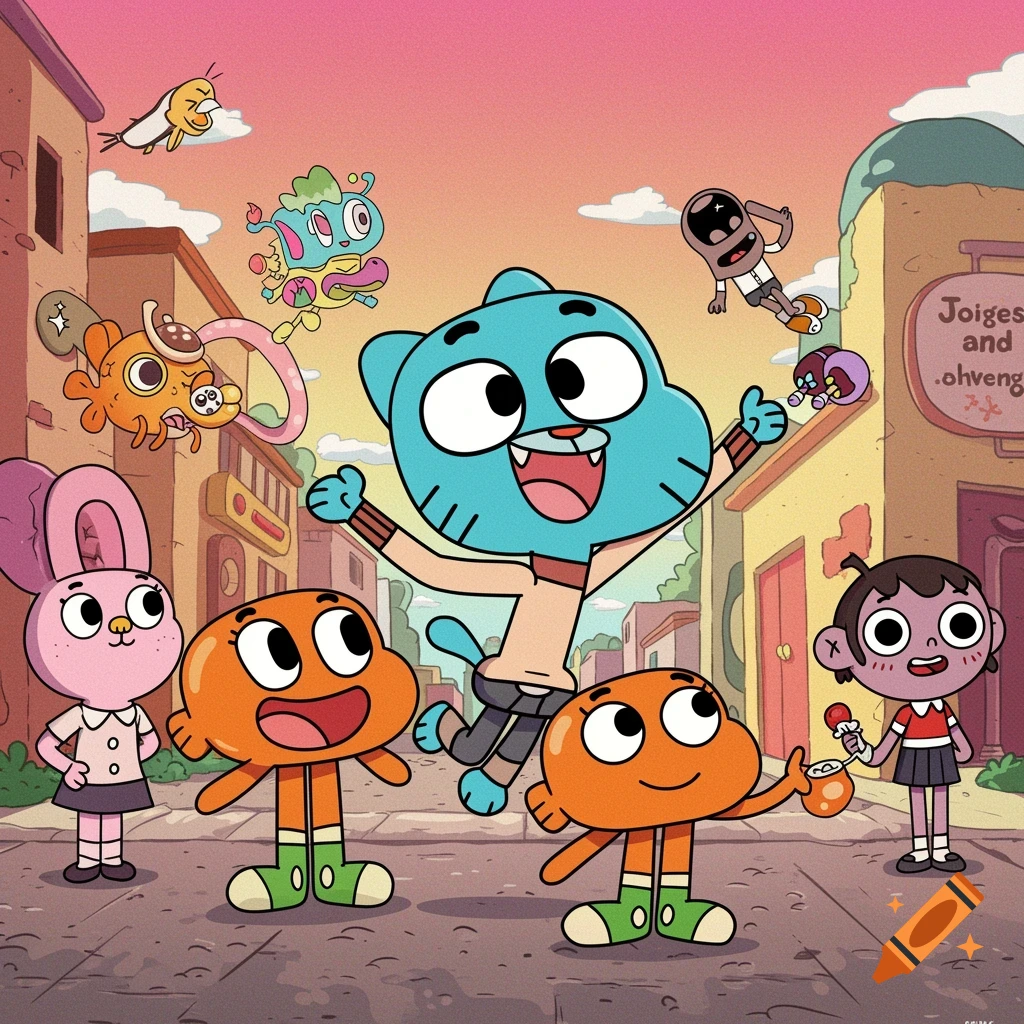 Gumball and Darwin with other characters from 'The Amazing World of ...