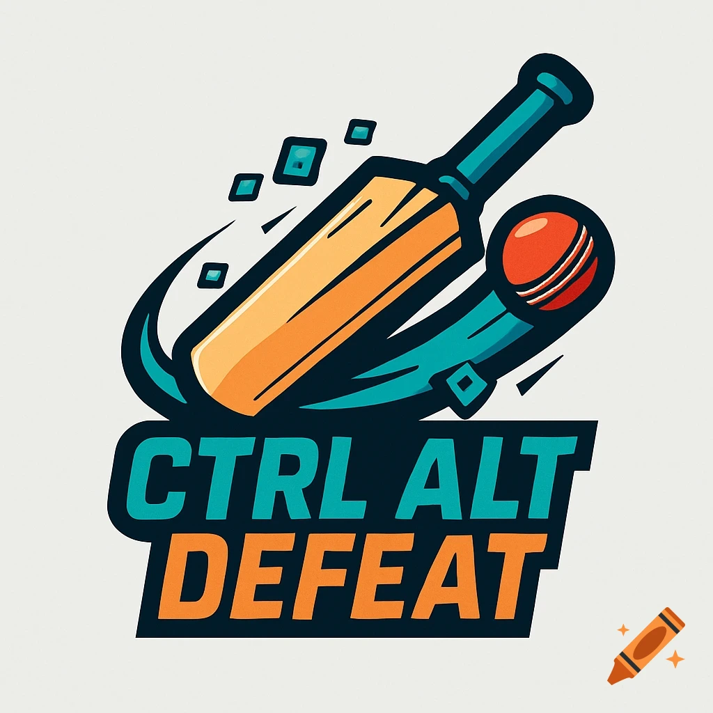 Modern logo for 'Ctrl Alt Defeat' cricket team with a stylized orange ...