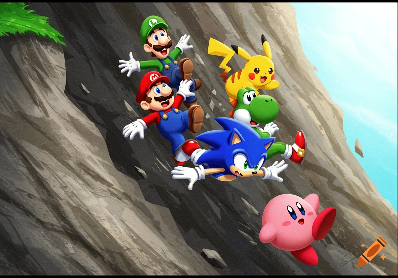 Mario, Luigi, Sonic, Yoshi, Pikachu, and Kirby, all cartoon characters ...
