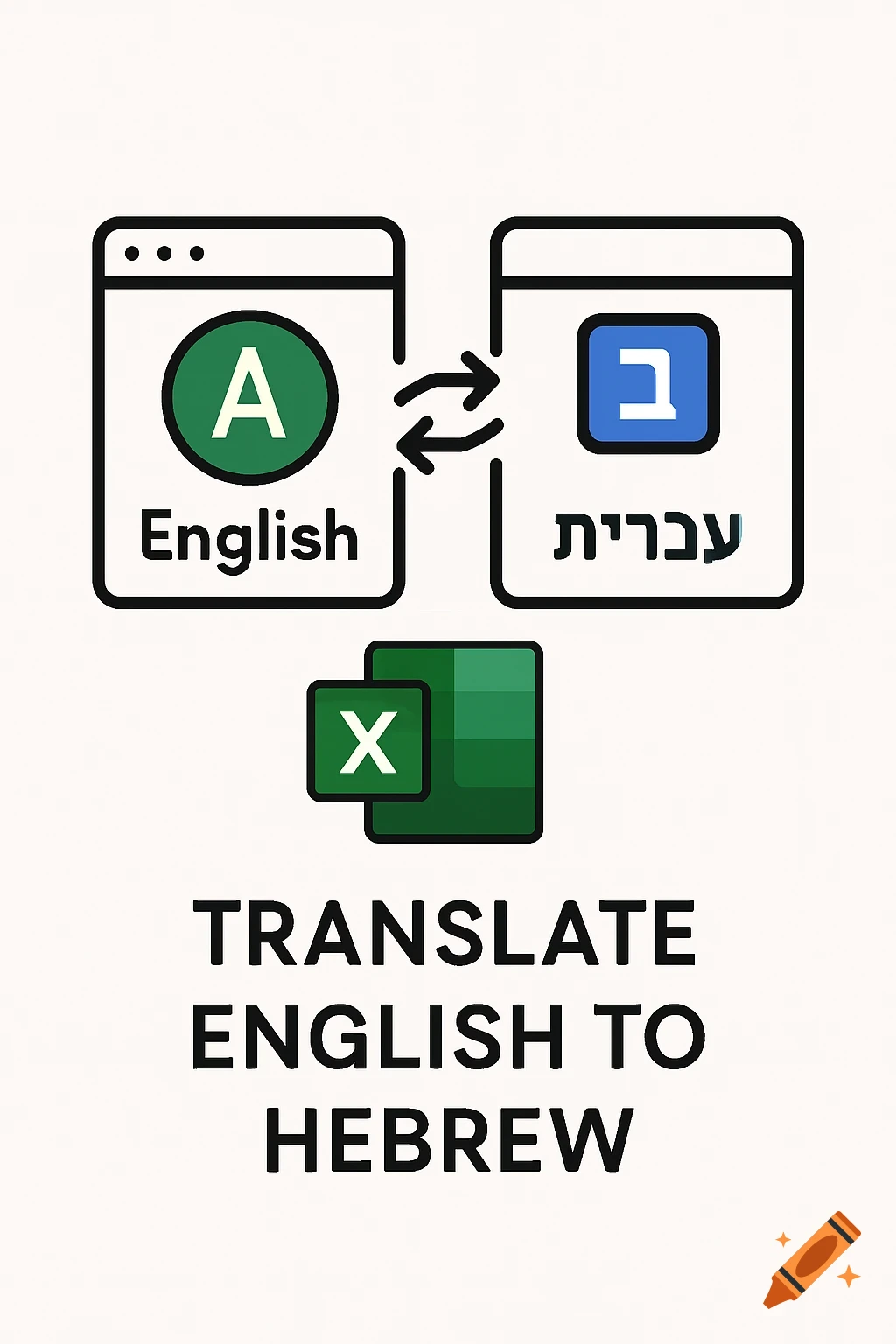 Icon showing translation from English to Hebrew, with Excel software ...