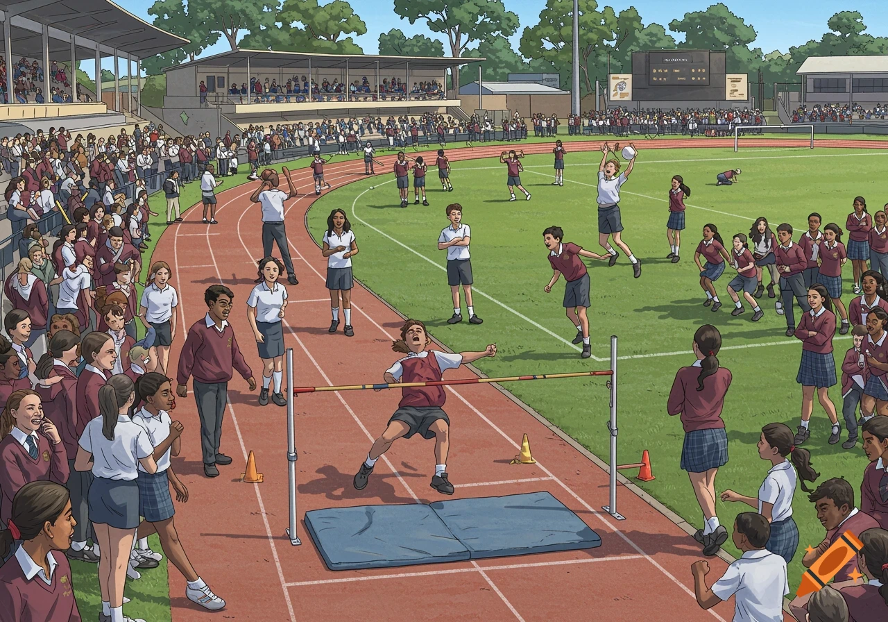 An illustration of a high school athletics carnival with students ...