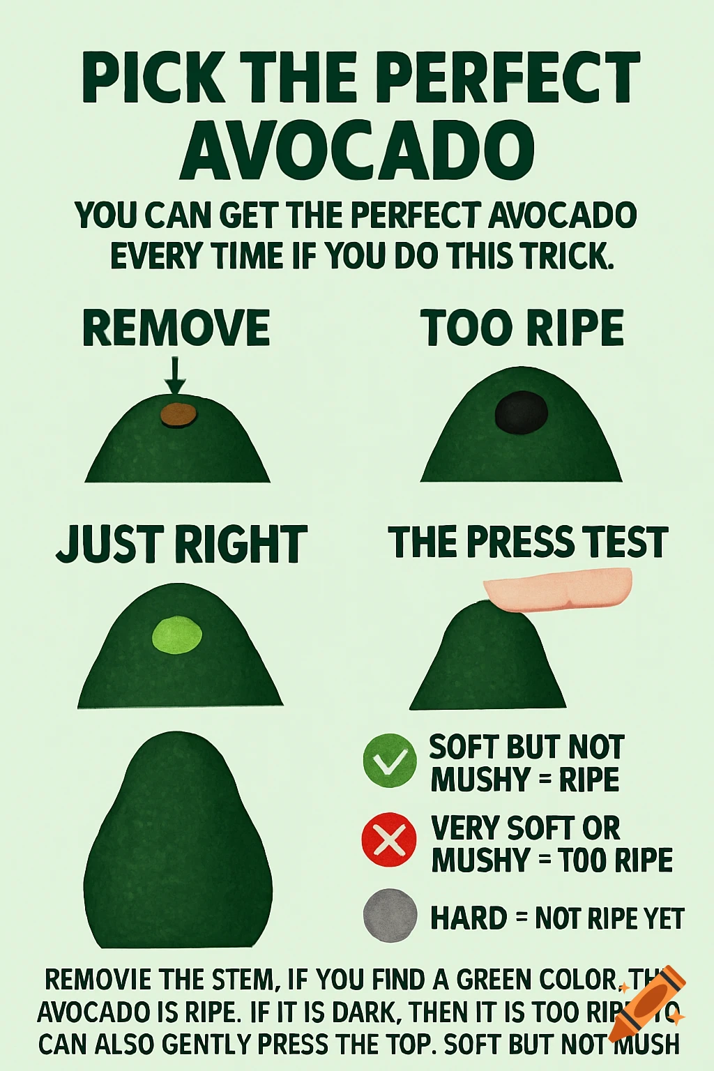 An infographic titled 'Pick the Perfect Avocado' showing visual cues to ...