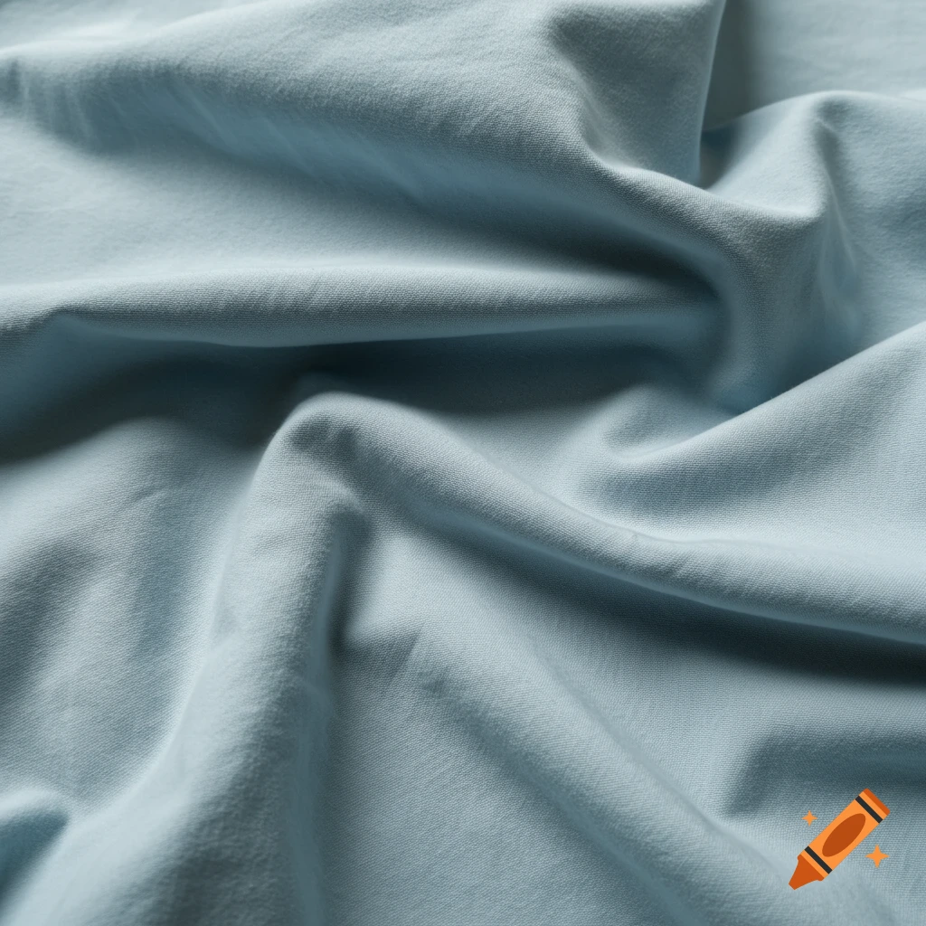Close-up of crumpled light blue fabric showing wrinkles and folds. on ...