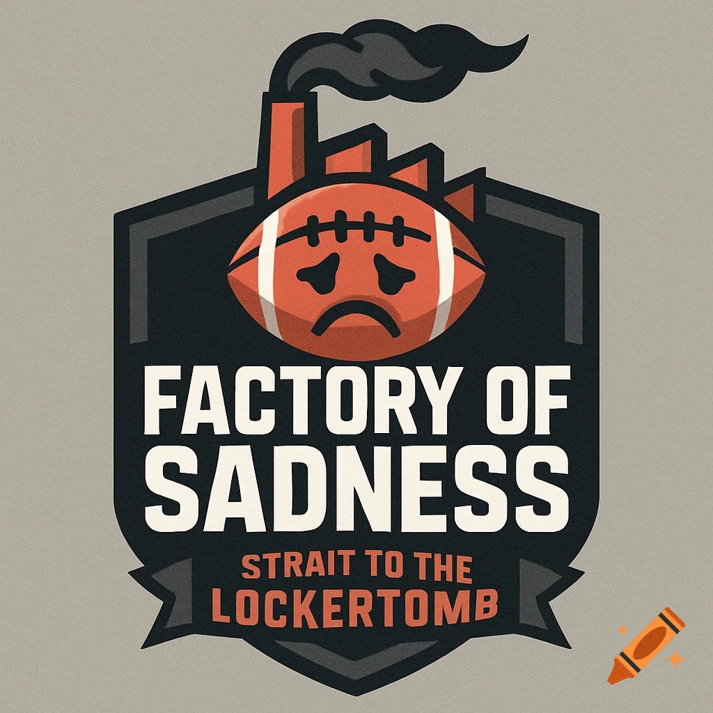 A logo for 'Factory of Sadness' fantasy football league, featuring a ...
