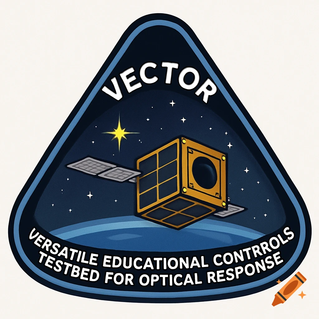 An illustrative mission patch for the VECTOR satellite. It features a ...