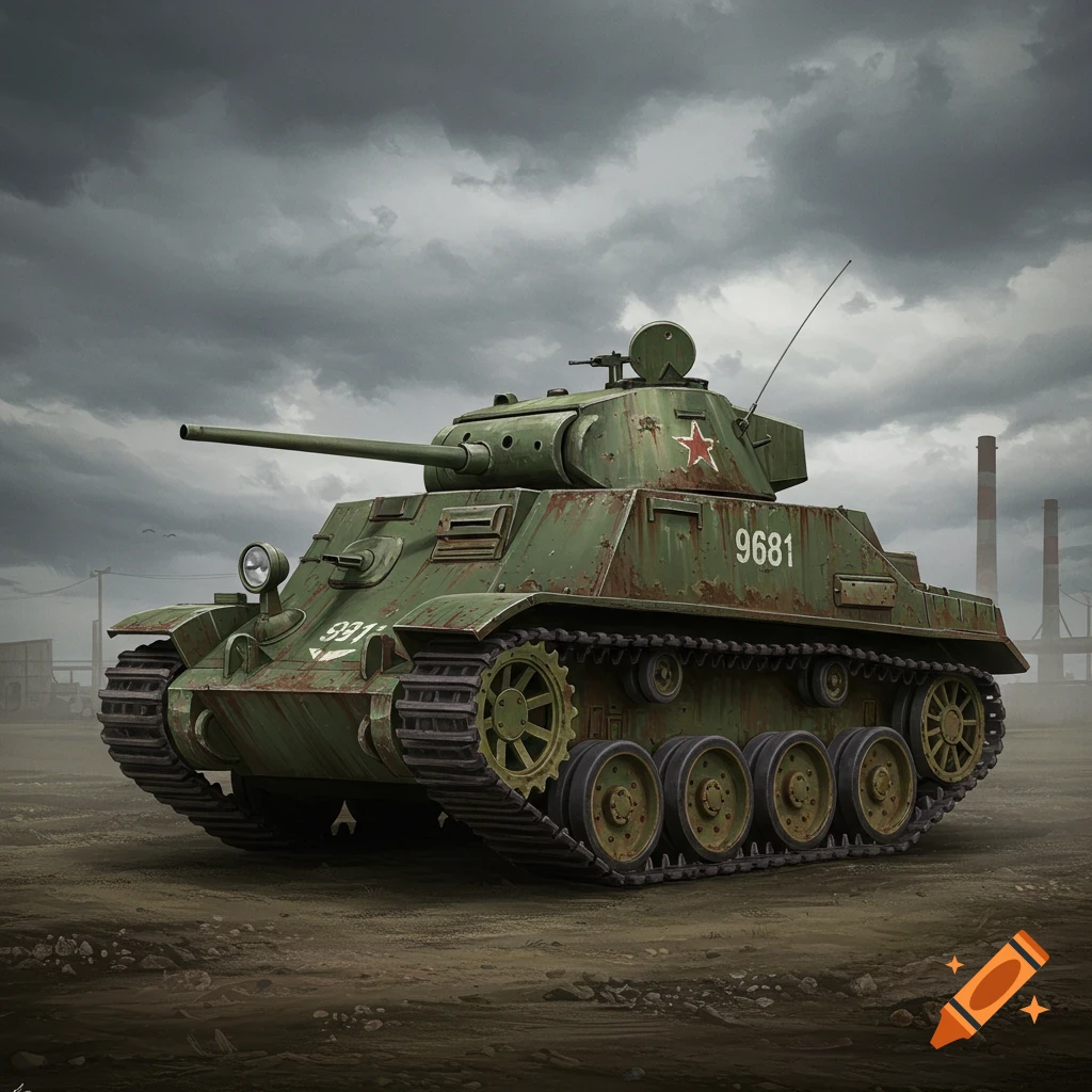 A weathered green tank with a red star and numbers 9681 and 331 on its ...