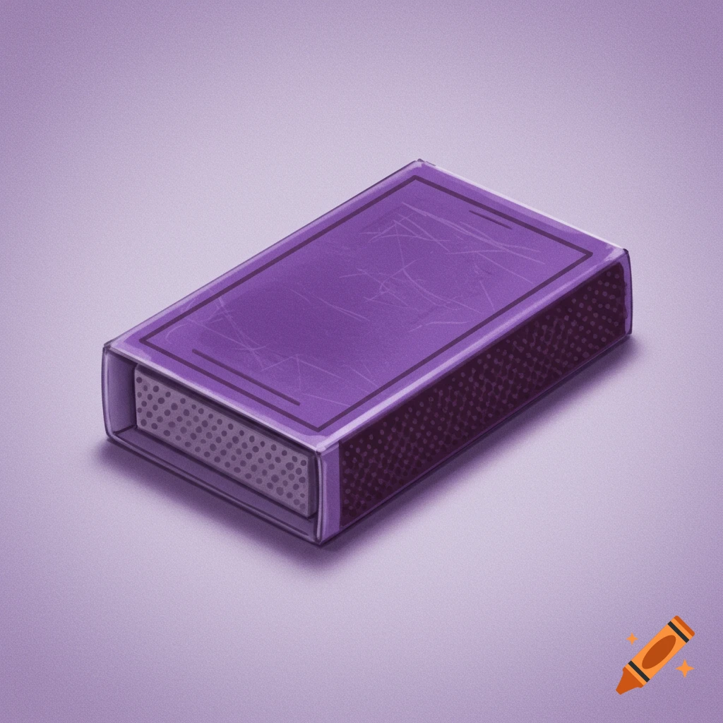 A closed purple matchbox with a textured striking surface on a light ...