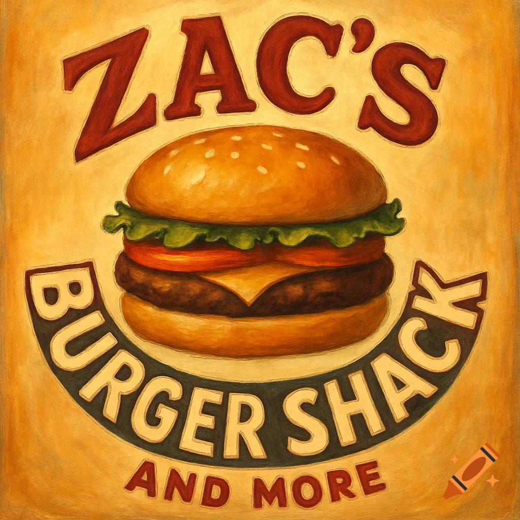An illustrated vintage-style logo for Zac's Burger Shack and More ...