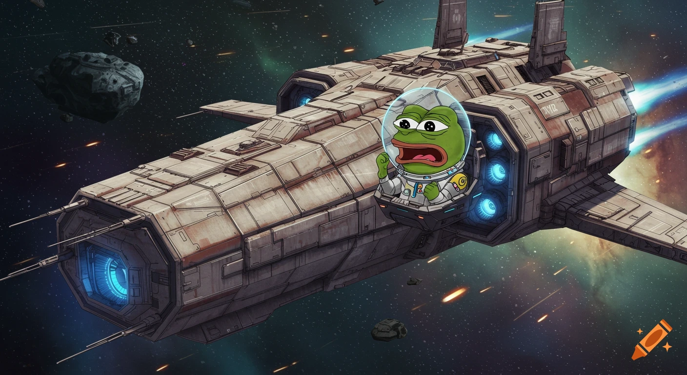 A cartoon Pepe the Frog screaming from the cockpit of a detailed, large ...