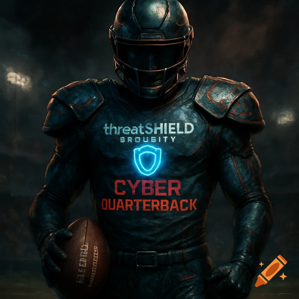 A dark, futuristic-looking football player in armor holds a football ...