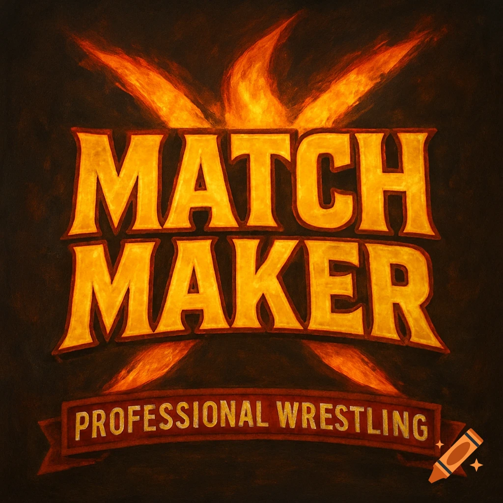 A vibrant logo for "Match Maker Professional Wrestling" with bold ...