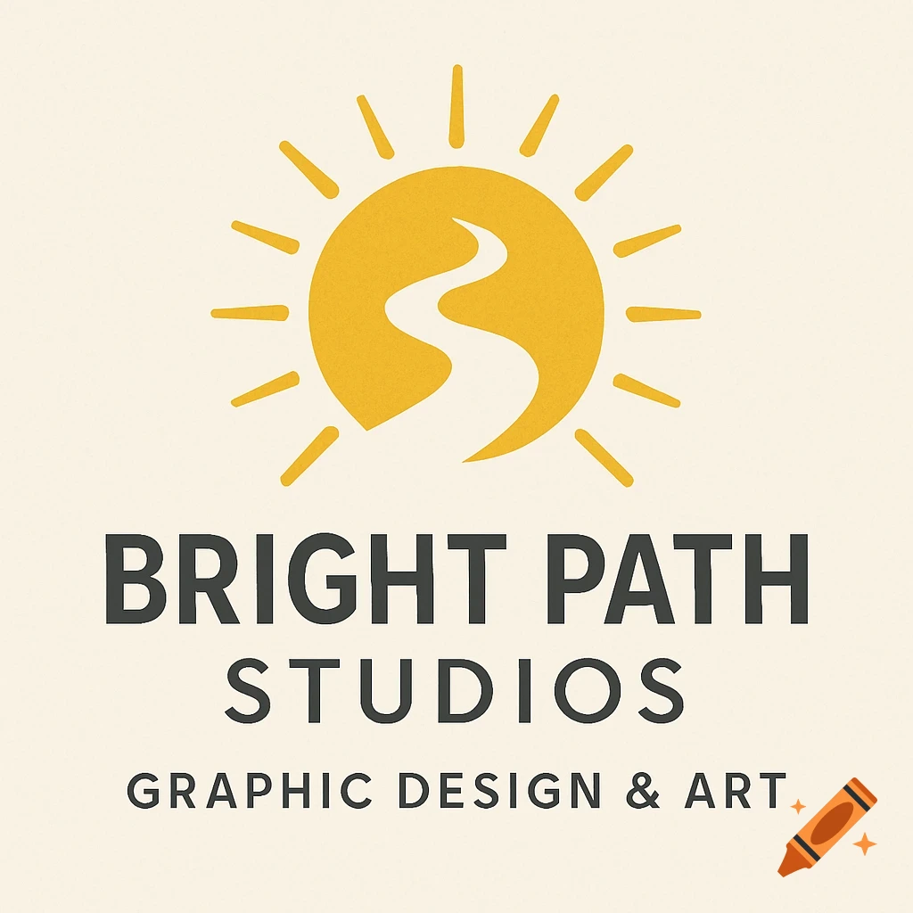 A logo with a yellow sun radiating rays, featuring a winding white path through its center ...