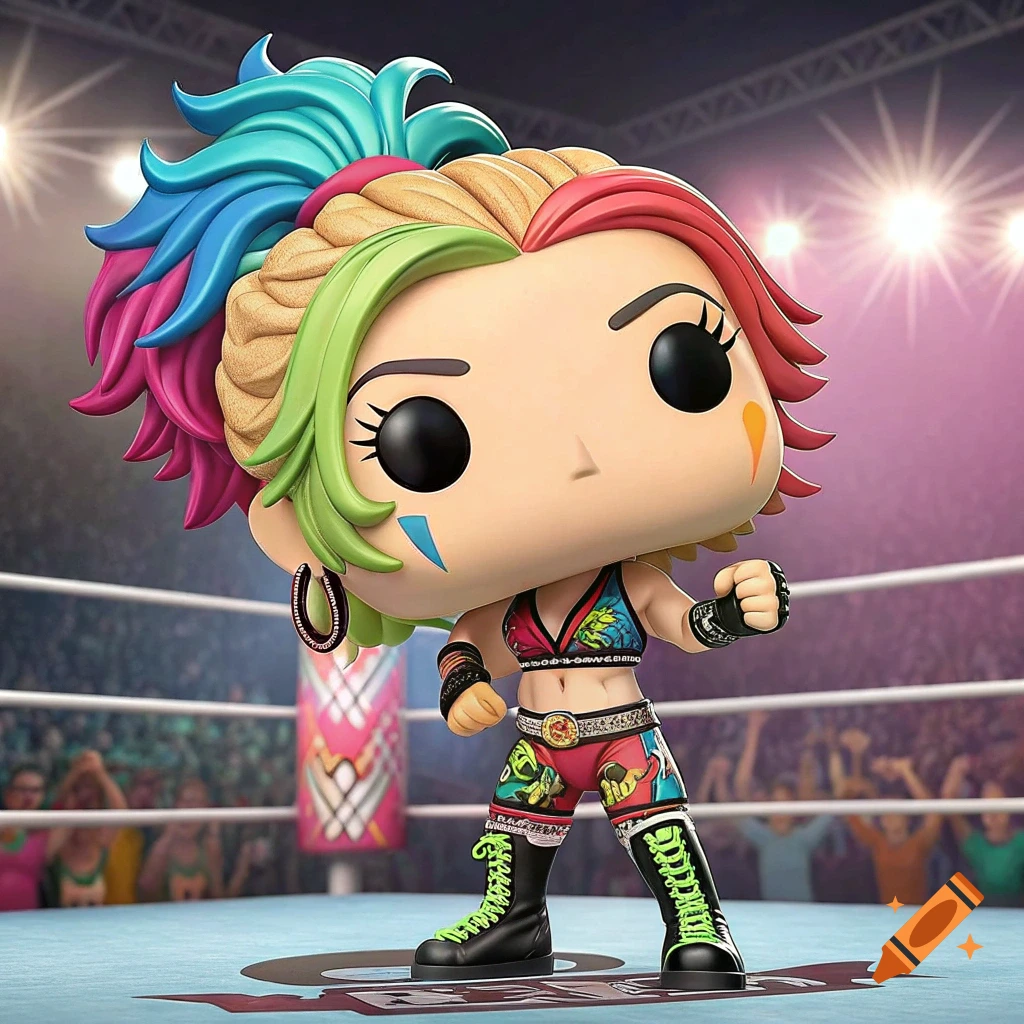 A colorful Funko Pop figure of a female wrestler, possibly Gigi Dolin ...