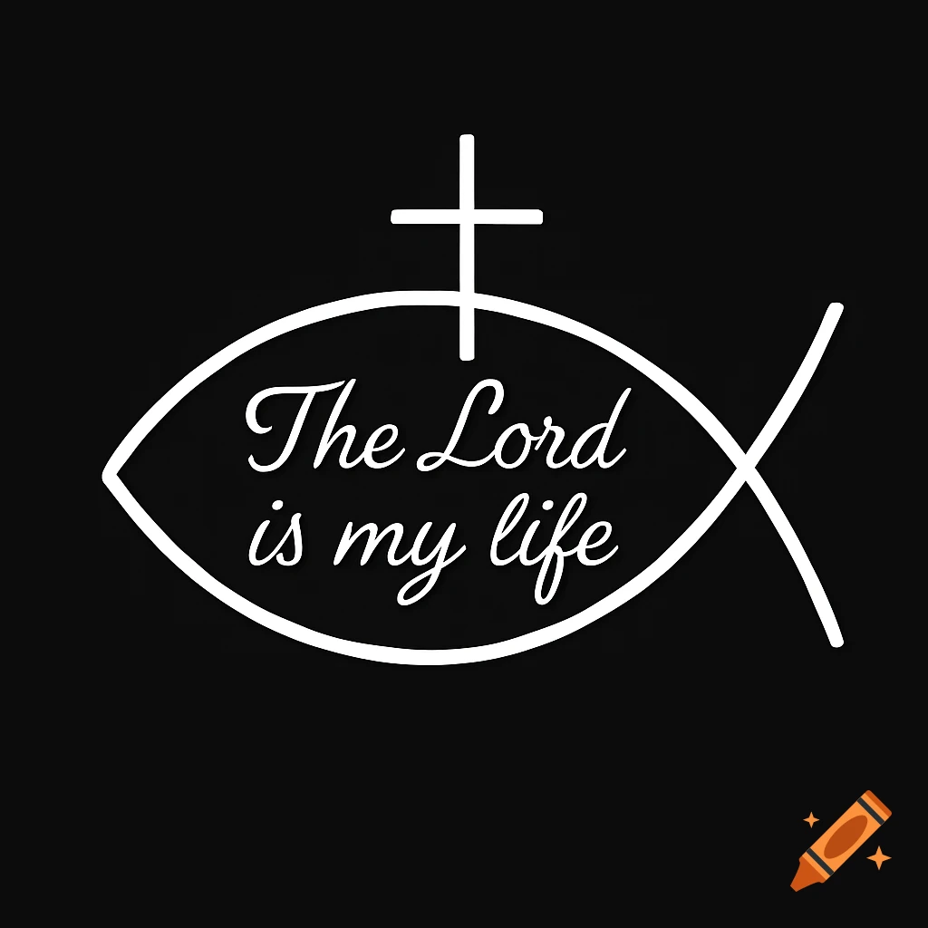 Minimalist white Christian Ichthys fish symbol with a cross and text ...