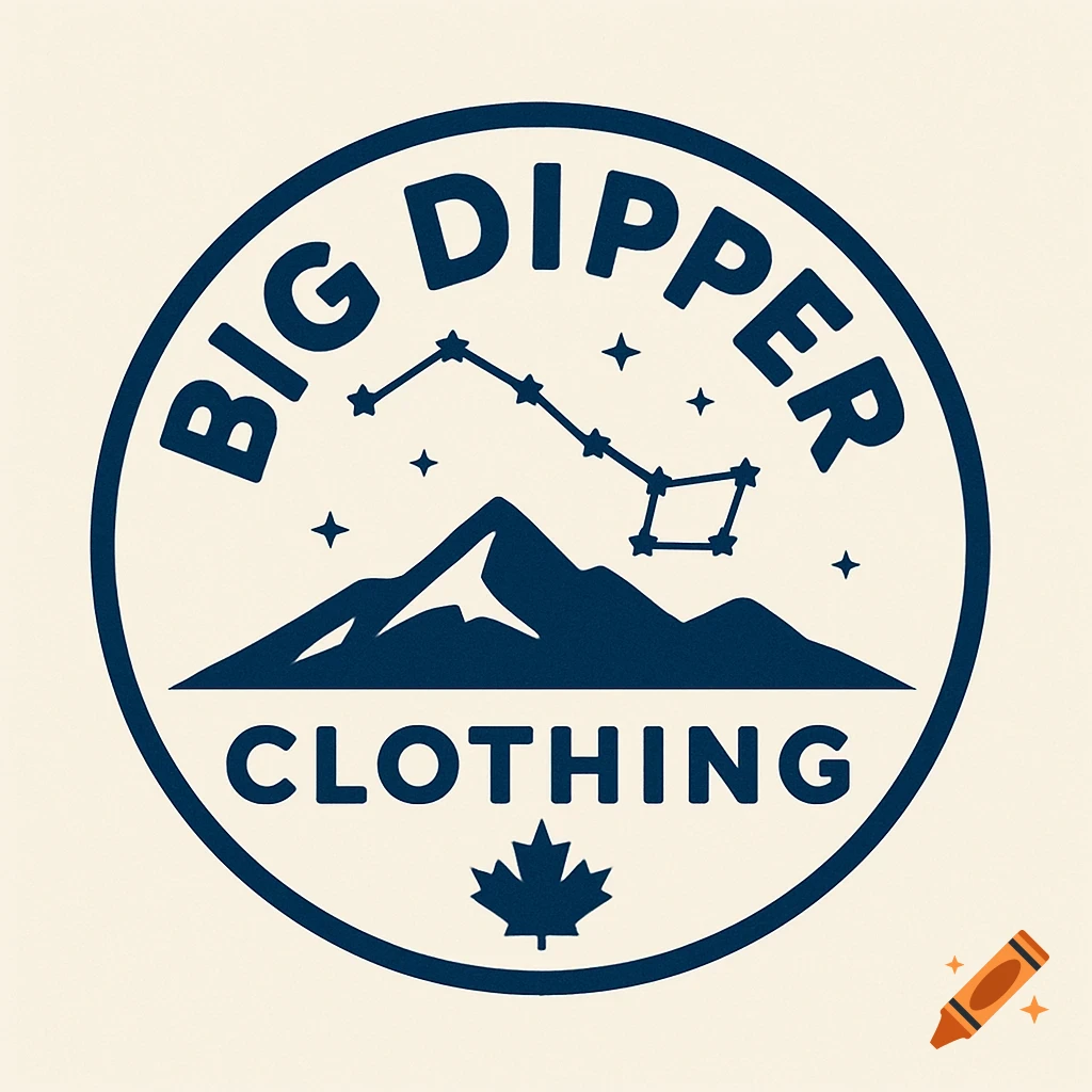 A circular logo with the text 'BIG DIPPER CLOTHING' surrounding a ...