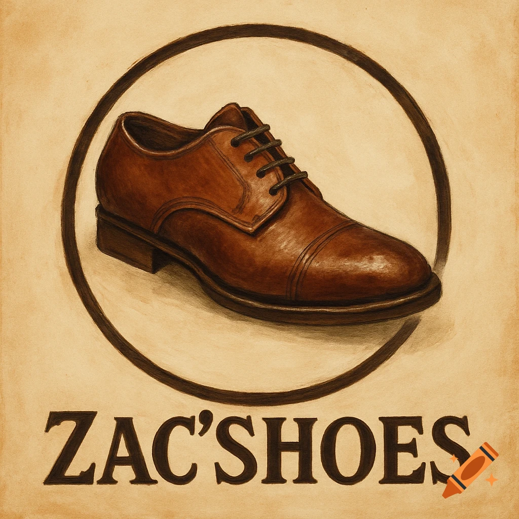 A brown leather dress shoe is centered within a dark circular outline ...