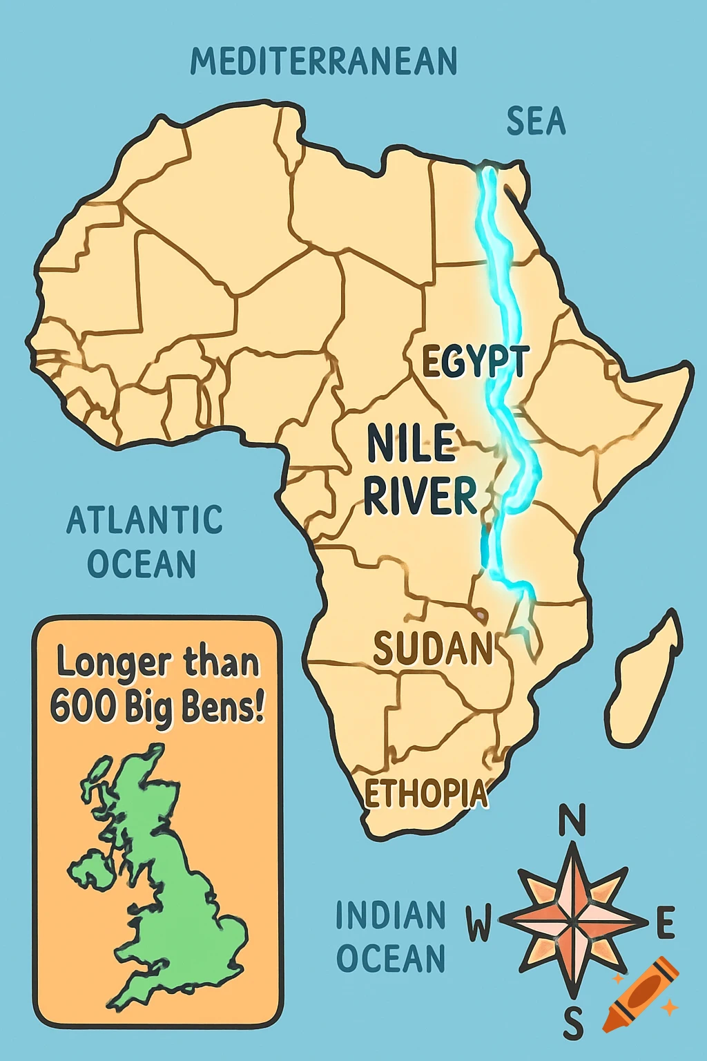 Map Of Africa Showing The Nile River